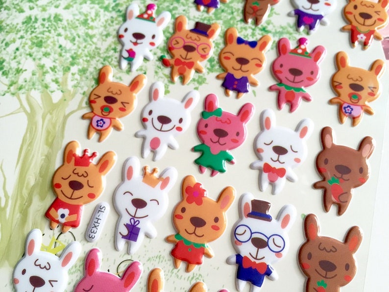 Happy Rabbit Sticker Cartoon Rabbit Cute Bunny White Rabbit Brown ...