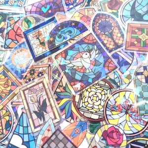 50 Stained Glass Windows Stickers Church Window Art Retro Hand Painted ...