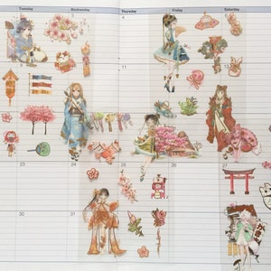 4 Sheets Japanese Girl Stickers Japan Kimono Anime Cartoon Comic Girl ...