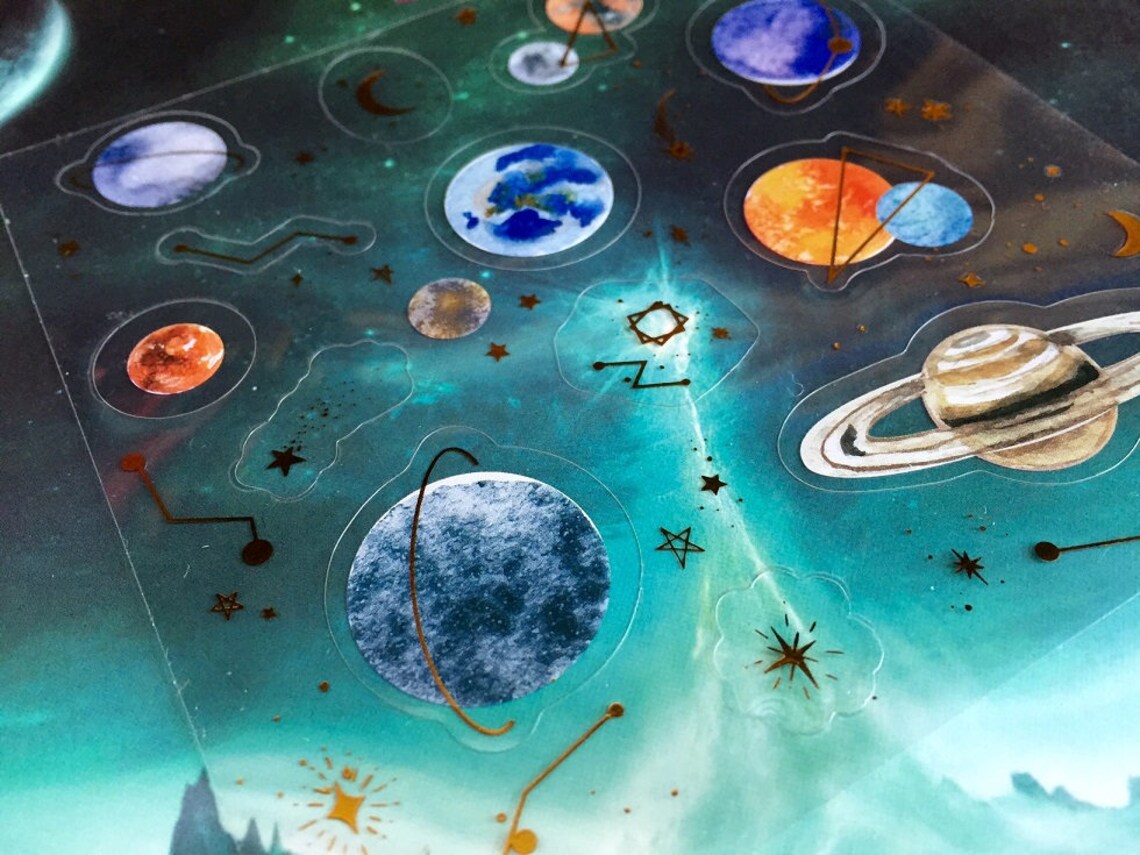 Solar System Planets Outer Space Theme Sticker Moon Earth - Etsy