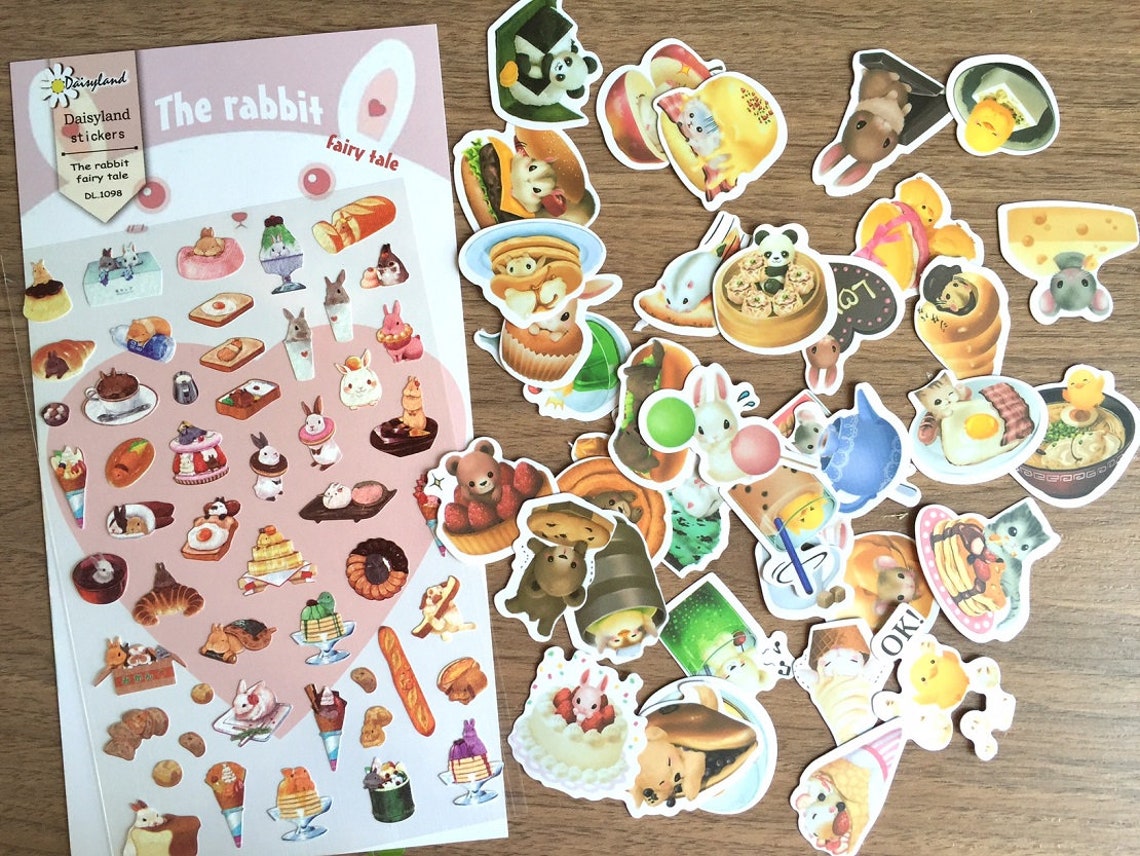 35 Cute Pet Animal Cute Food Sticker Rabbit Cat Adorable Pet - Etsy