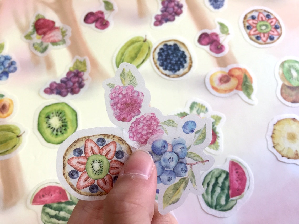 32 Rainbow Fruit Sticker Berry Fruit Summer Fruit Watercolor Fruit ...