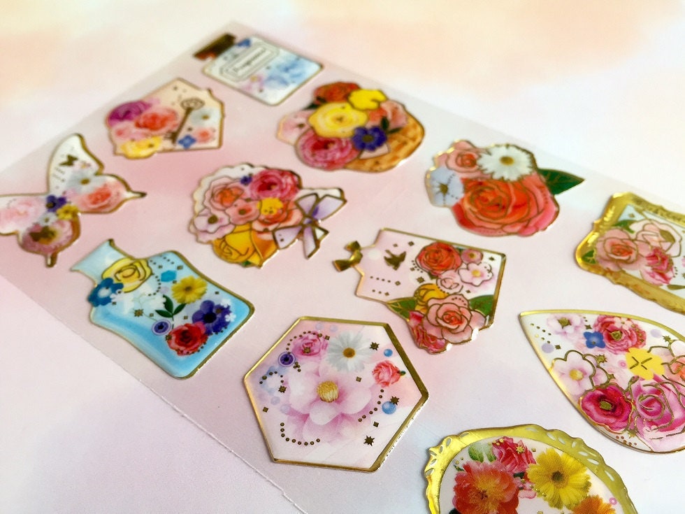 Flower theme perfume bottle epoxy sticker butterfly rose | Etsy