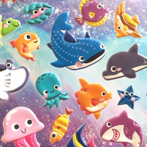 Cute Fish Sea World Sticker Colorful Underwater Rare Fish Jellyfish ...