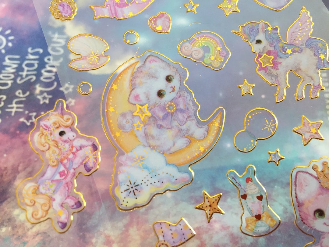 Super Cute Cats Sticker Adorable Cartoon Kitten Sitting on the Moon ...