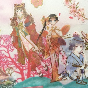 4 Sheets Japanese Girl Stickers Japan Kimono Anime Cartoon Comic Girl ...
