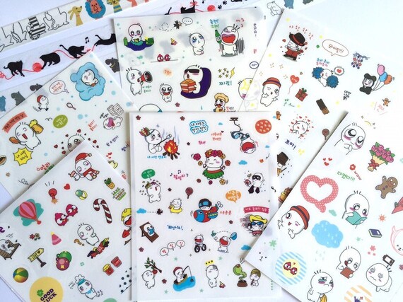 6 Sheets Funny Characters Sticker Cute Cartoon Daily Life | Etsy