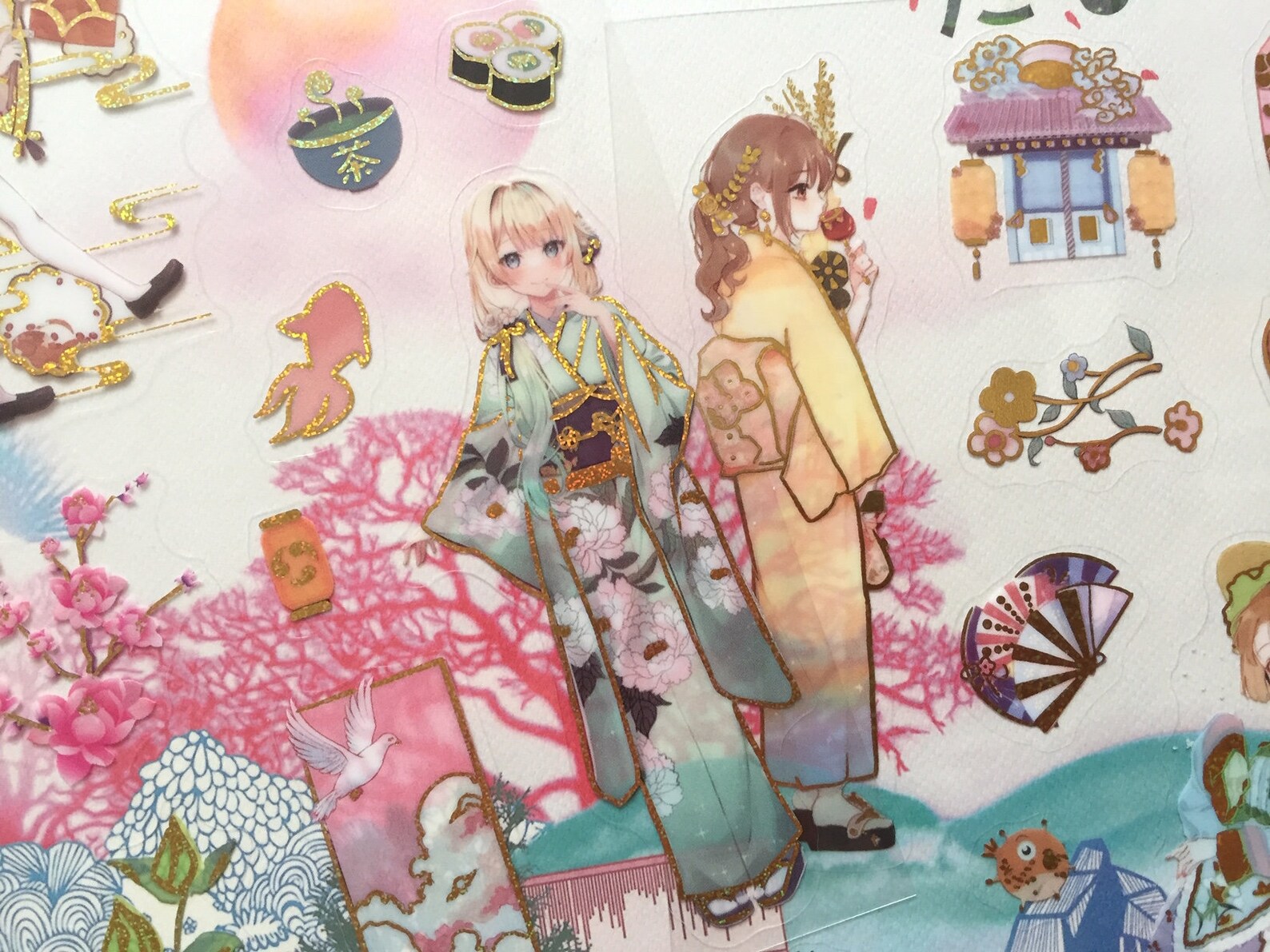 4 Sheets Japan Comic Girl Sticker Traditional Kimono Anime Cartoon ...