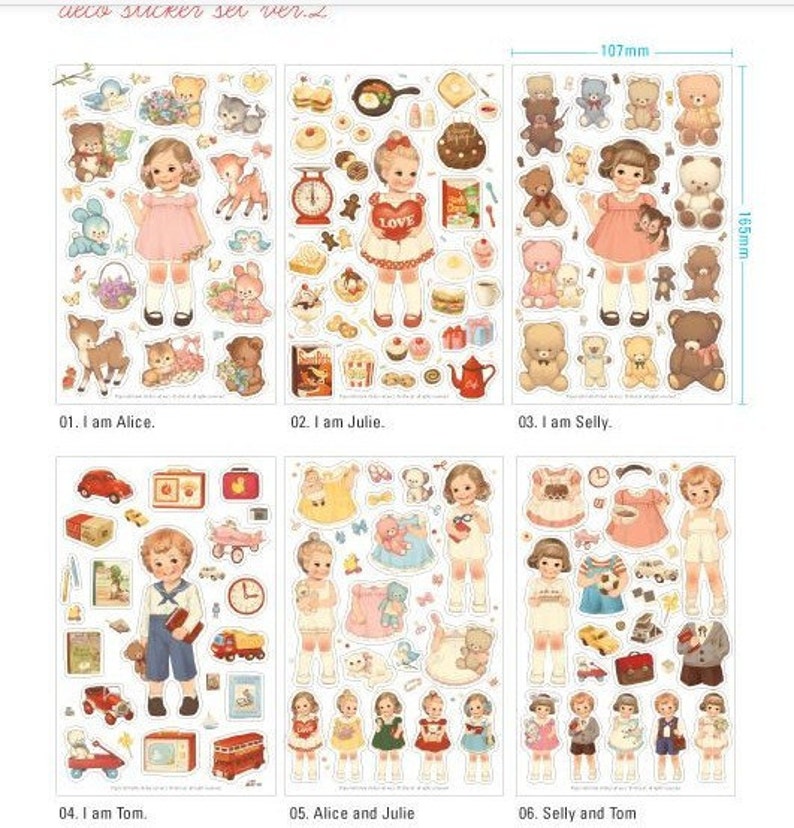 Paper Doll Mate Sticker Vintage Doll Sweet Girls Sticker Fancy Girl ...