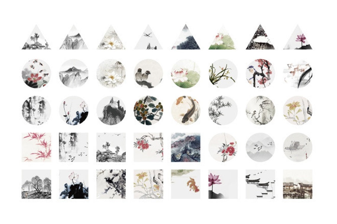 40 Ink Painting Stickers Chinese Traditional Bird Flower - Etsy