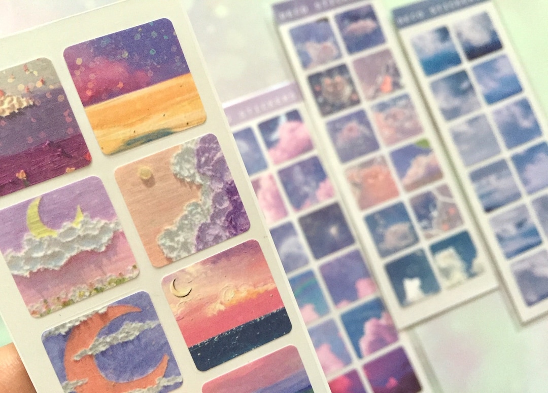 4 Sheets 48 Sparkling Sky Landscape Stickers Sky Photo Colorful Blue ...