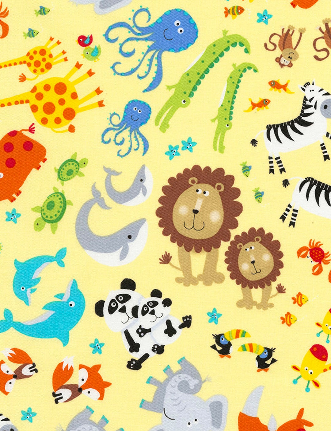 Timeless Treasures Fabrics Zoo Animals Yellow 0,5 M Stoff Reine ...