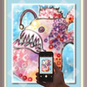 UGLY FISH ART Anglerfish Painting Angler Fish With Light on Head Deep ...