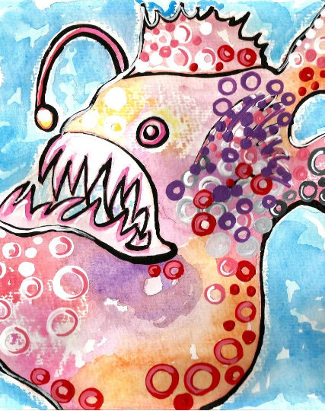 UGLY FISH ART Anglerfish Painting Angler Fish With Light on Head Deep ...