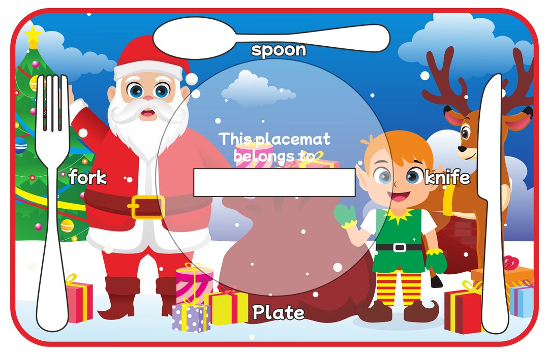 Christmas Theme Table Setting Printable Placemat for Children 11 X 17 ...