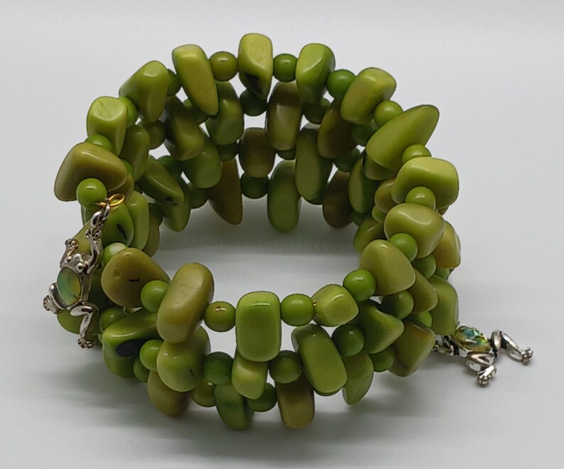 Handmade Stone Wasabi Beaded Coil Bracelet - Etsy