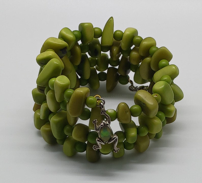 Handmade Stone Wasabi Beaded Coil Bracelet - Etsy
