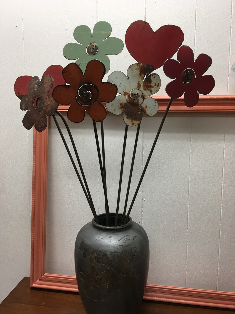 Tall Metal Decorative Repurposed Rustic Flowers | Etsy
