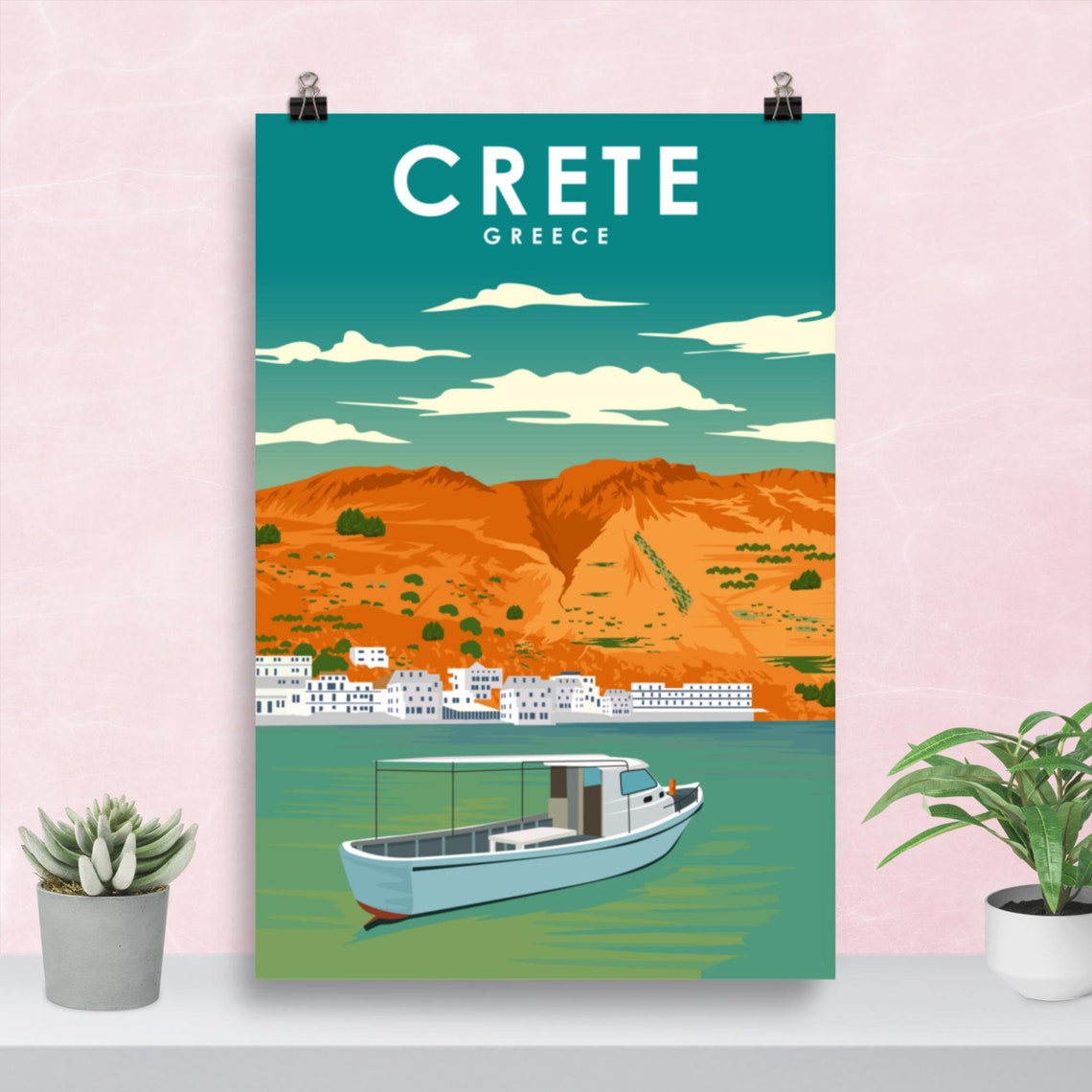 Crete Greece Retro Minimalist Human Made Travel Poster - Etsy