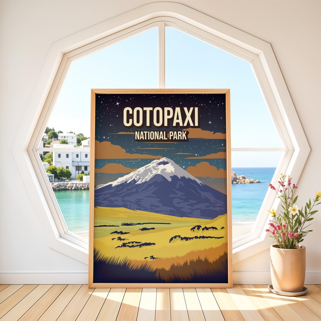 Cotopaxi National Park Poster | Ecuador Travel Print | Vintage Volcano ...