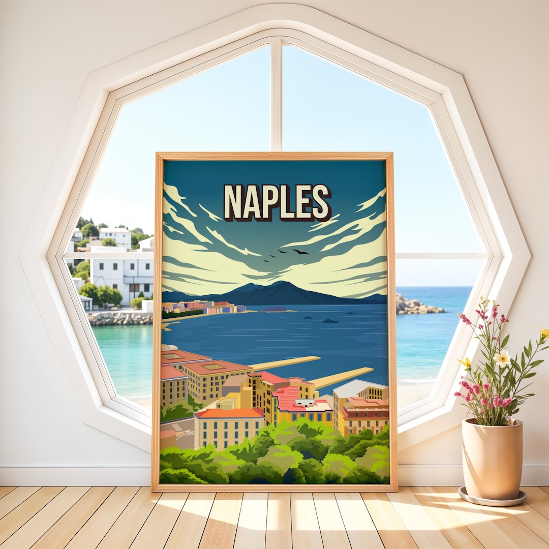 Naples Italy Poster | Vintage Mount Vesuvius Print | Bay of Naples Wall ...