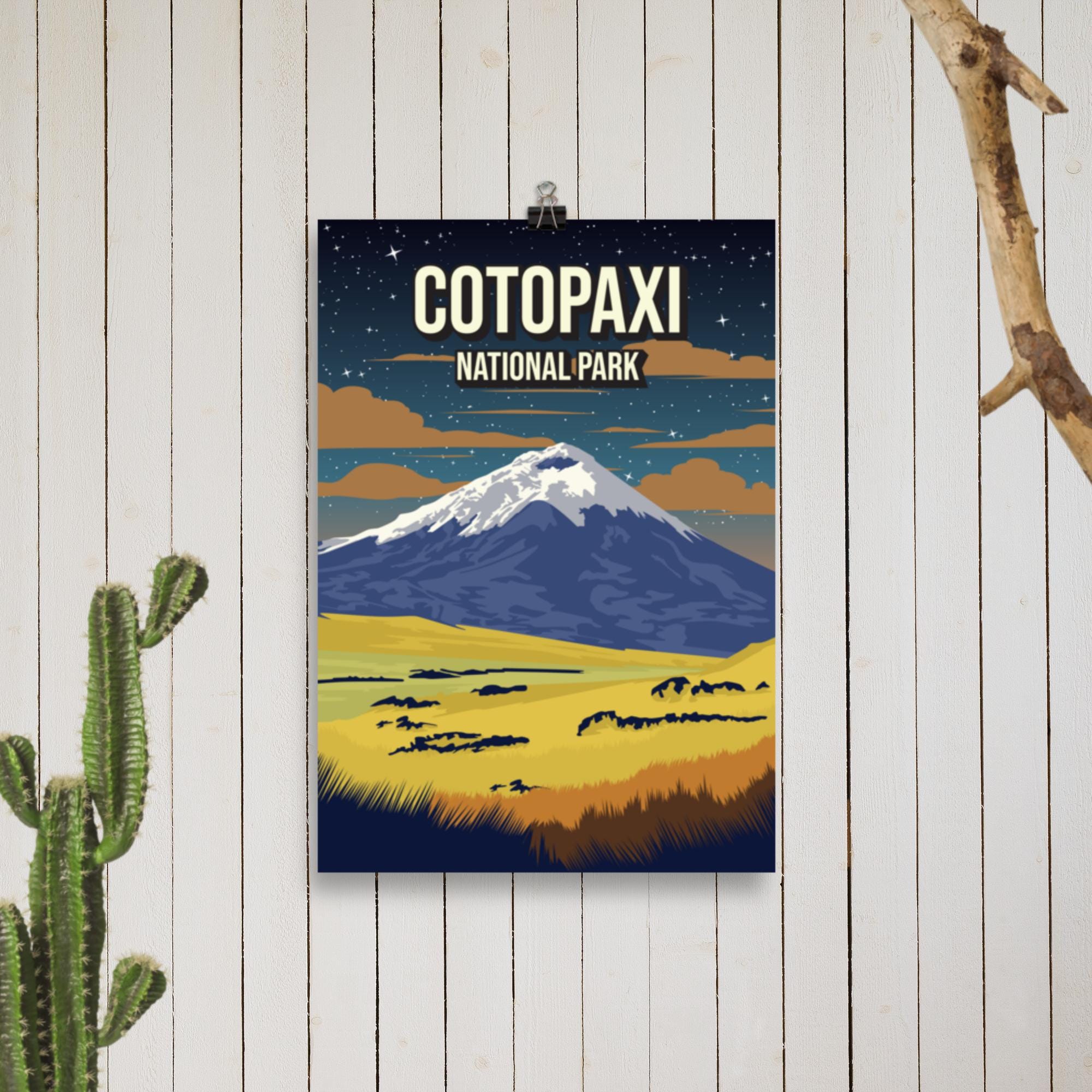 Cotopaxi National Park Poster | Ecuador Travel Print | Vintage Volcano ...
