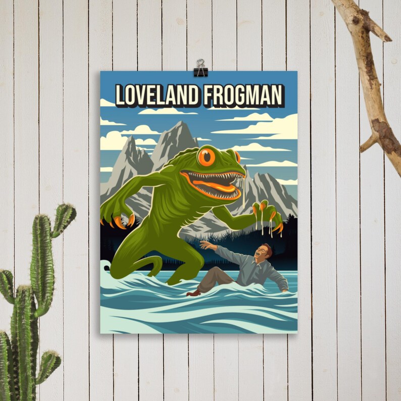 Loveland Frogman Poster Cryptid Artwork in Retro Travel Style - Etsy