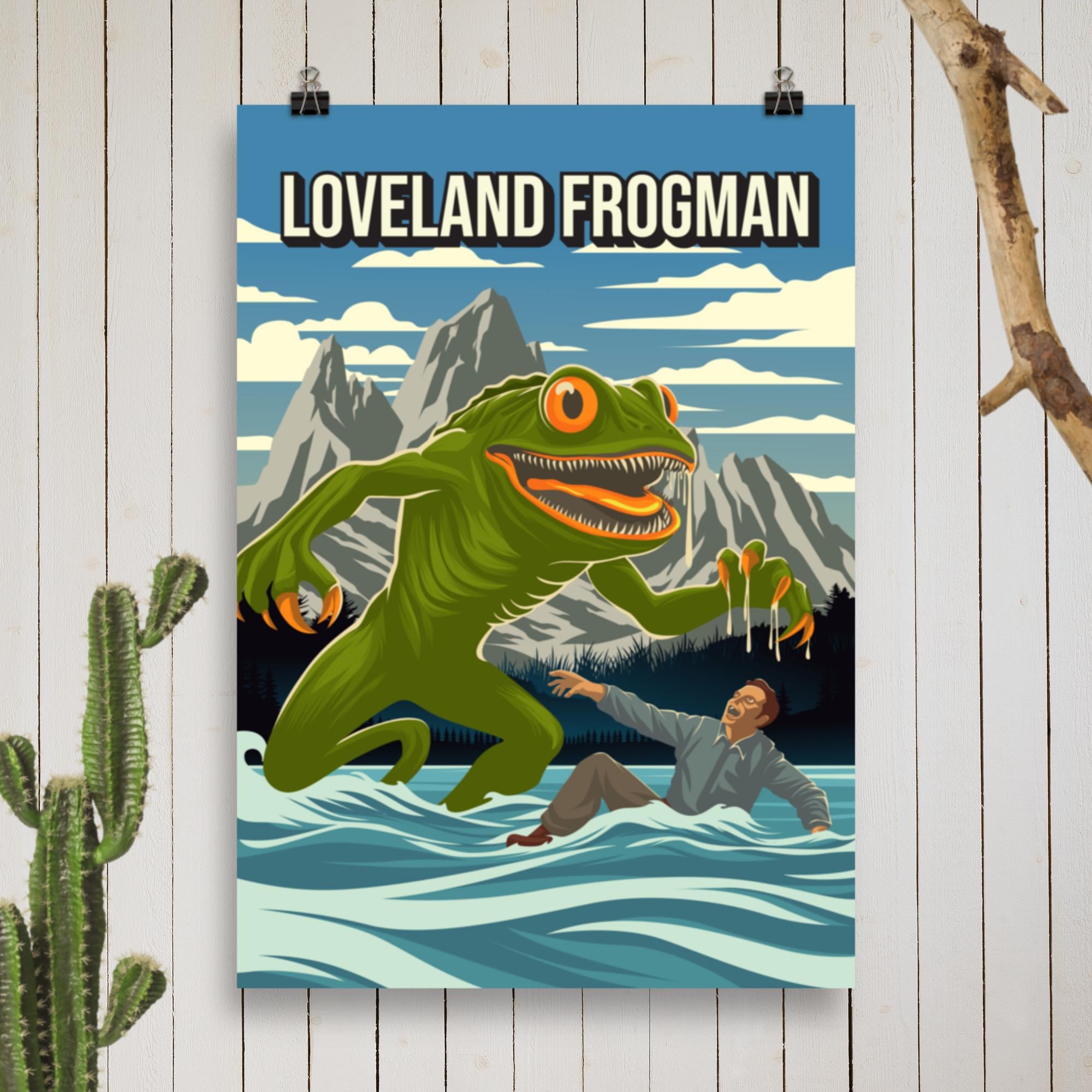 Loveland Frogman Poster Cryptid Artwork in Retro Travel Style - Etsy