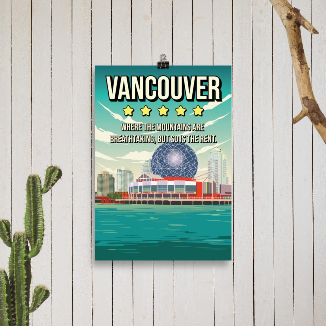 Funny Vancouver Poster – Witty Mountain & Rent Quote – Illustrated Wall ...