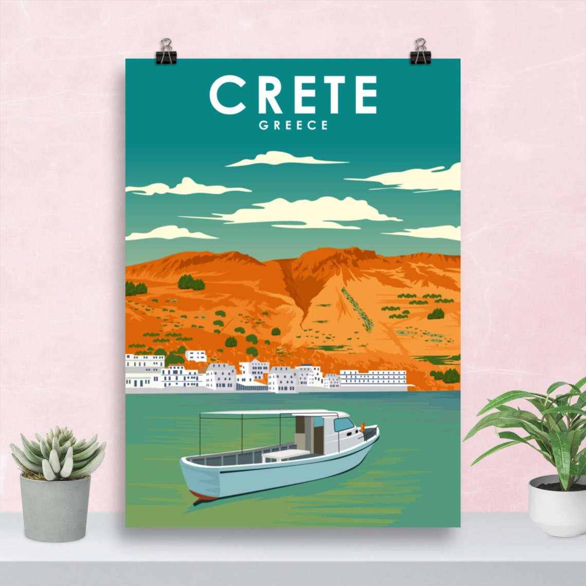 Crete Greece Retro Minimalist Human Made Travel Poster - Etsy