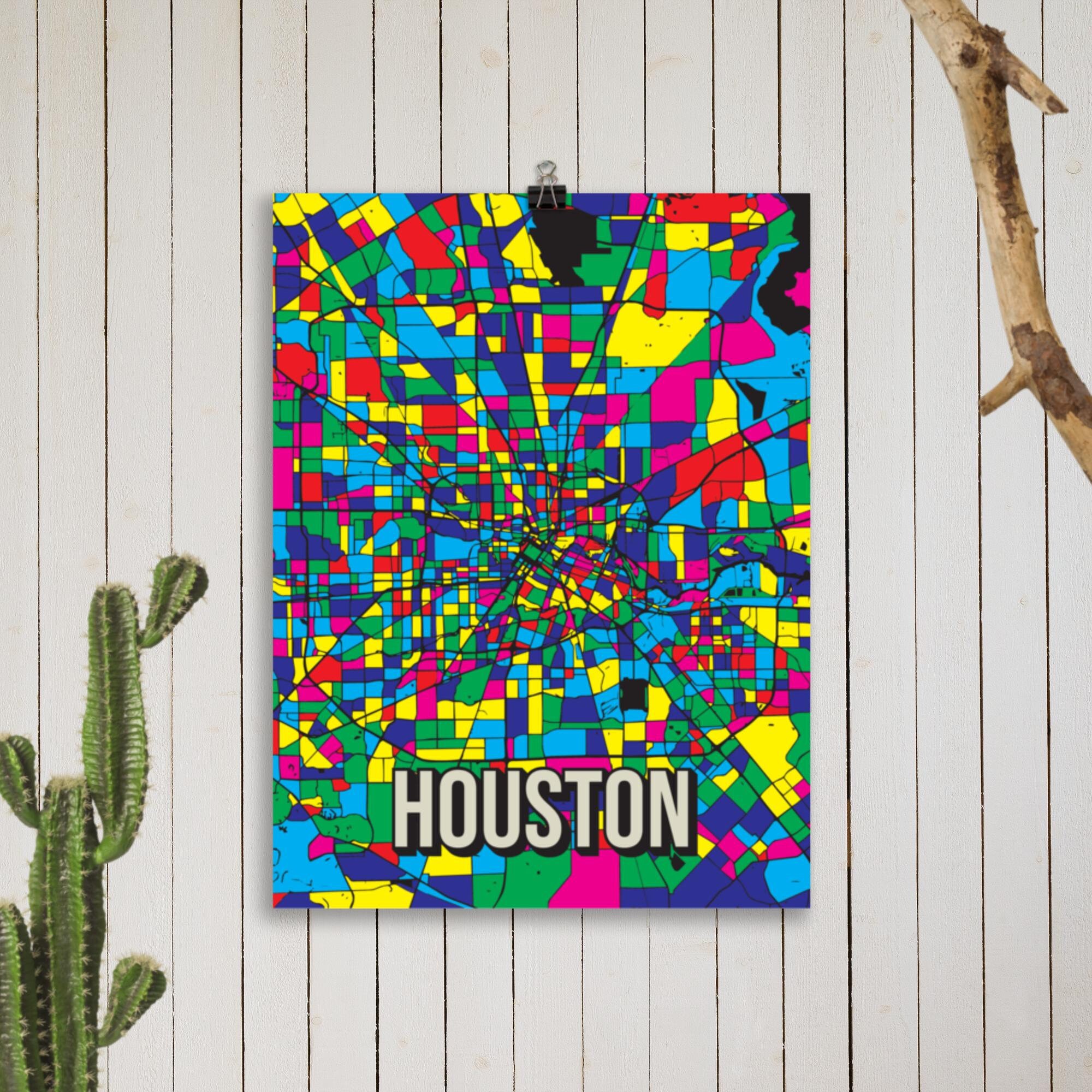 Colorful Houston City Map Pop Art Poster Modern Decorative Wall Art ...