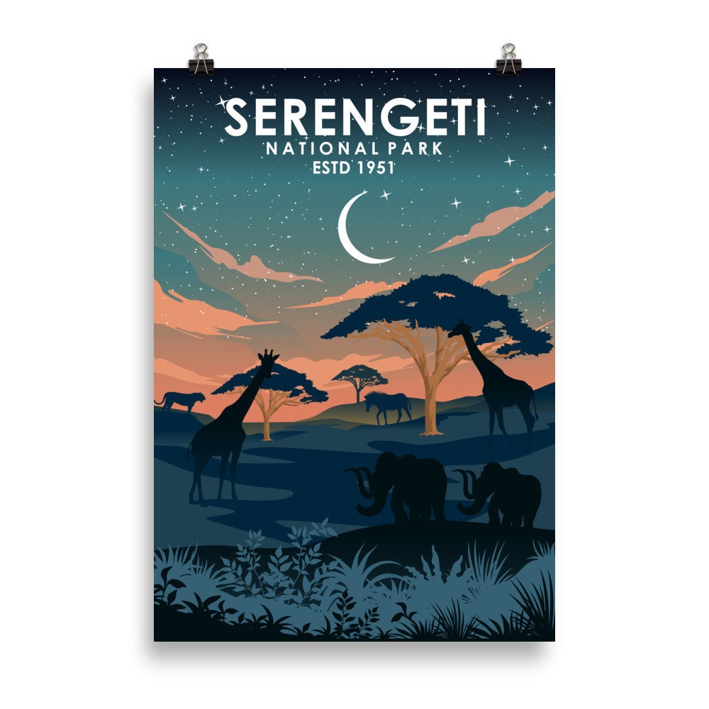 Serengeti National Park Travel Poster Minimalsitic Vintage Retro Art ...