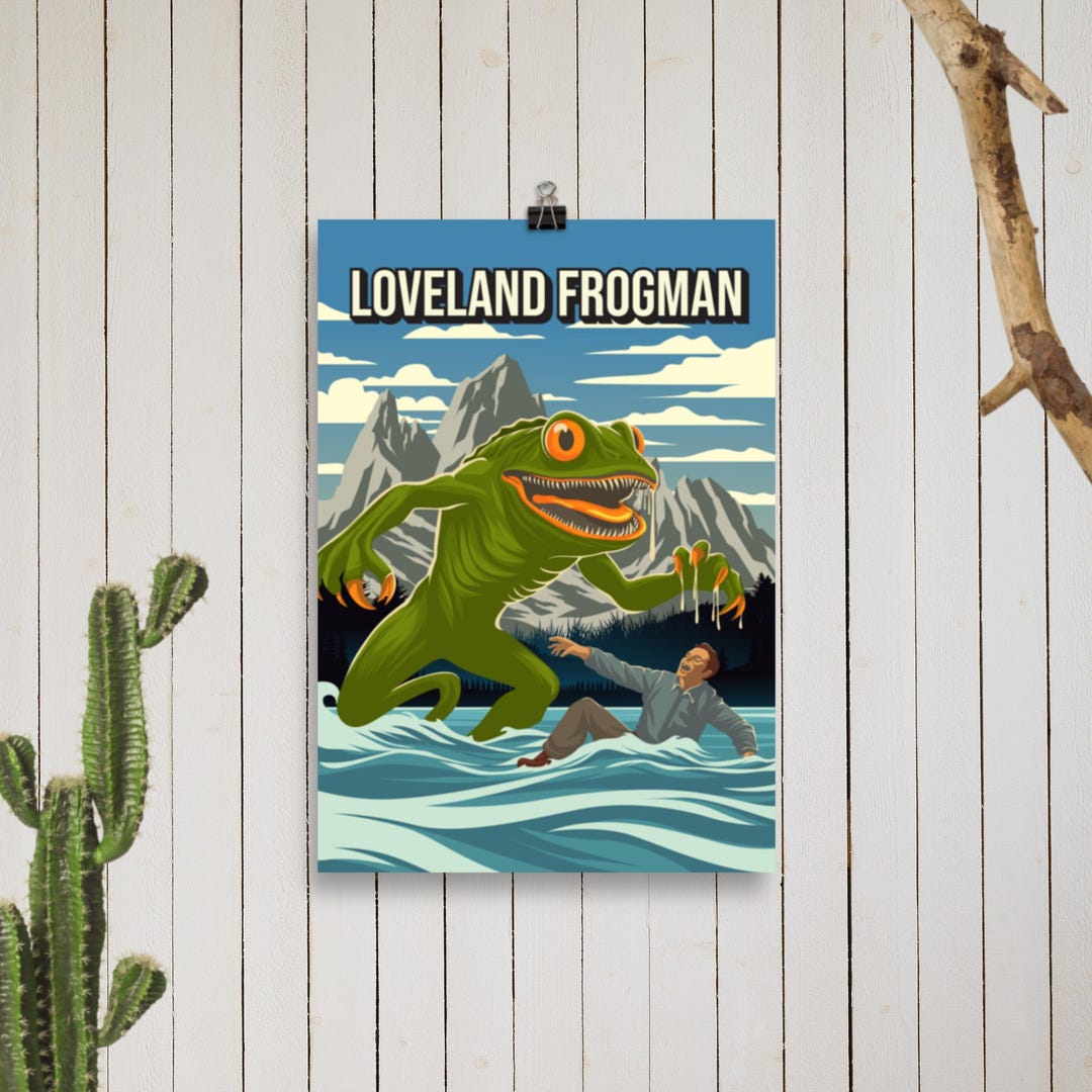 Loveland Frogman Poster Cryptid Artwork in Retro Travel Style - Etsy
