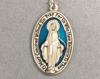 Blue Virgin Mary Medal Miraculous Protection Old Vintage Catholic Gift ...