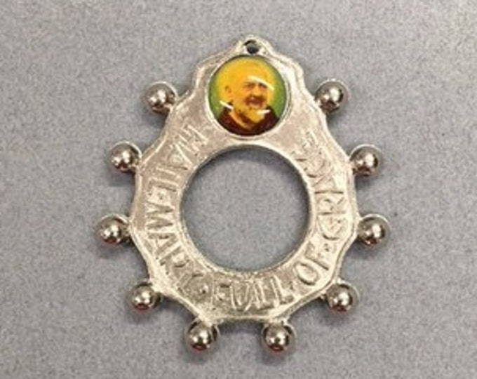 Catholic Rosary Ring Padre Pio Ave Maria Gratia Plena Vintage Religious ...