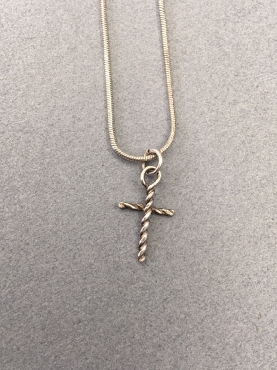 Small Petite Cross Necklace Sterling Rope Coiled Twisted | Etsy