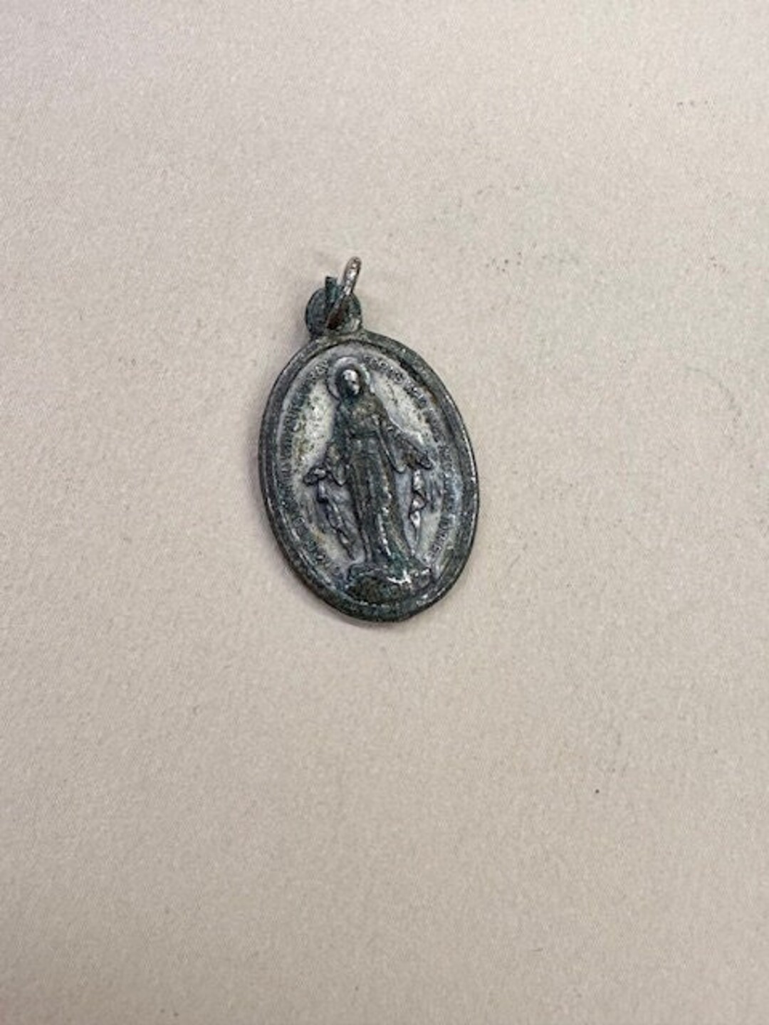 Miraculous Medal Pendant Darkened Virgin Mary Protection Crusty Vintage ...