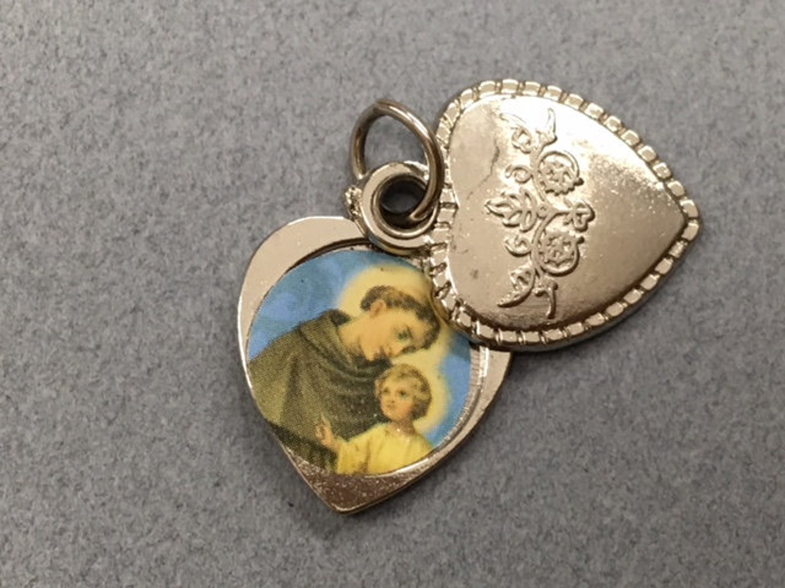 St Anthony Heart Charm Sliding Catholic Two Part Medal for - Etsy