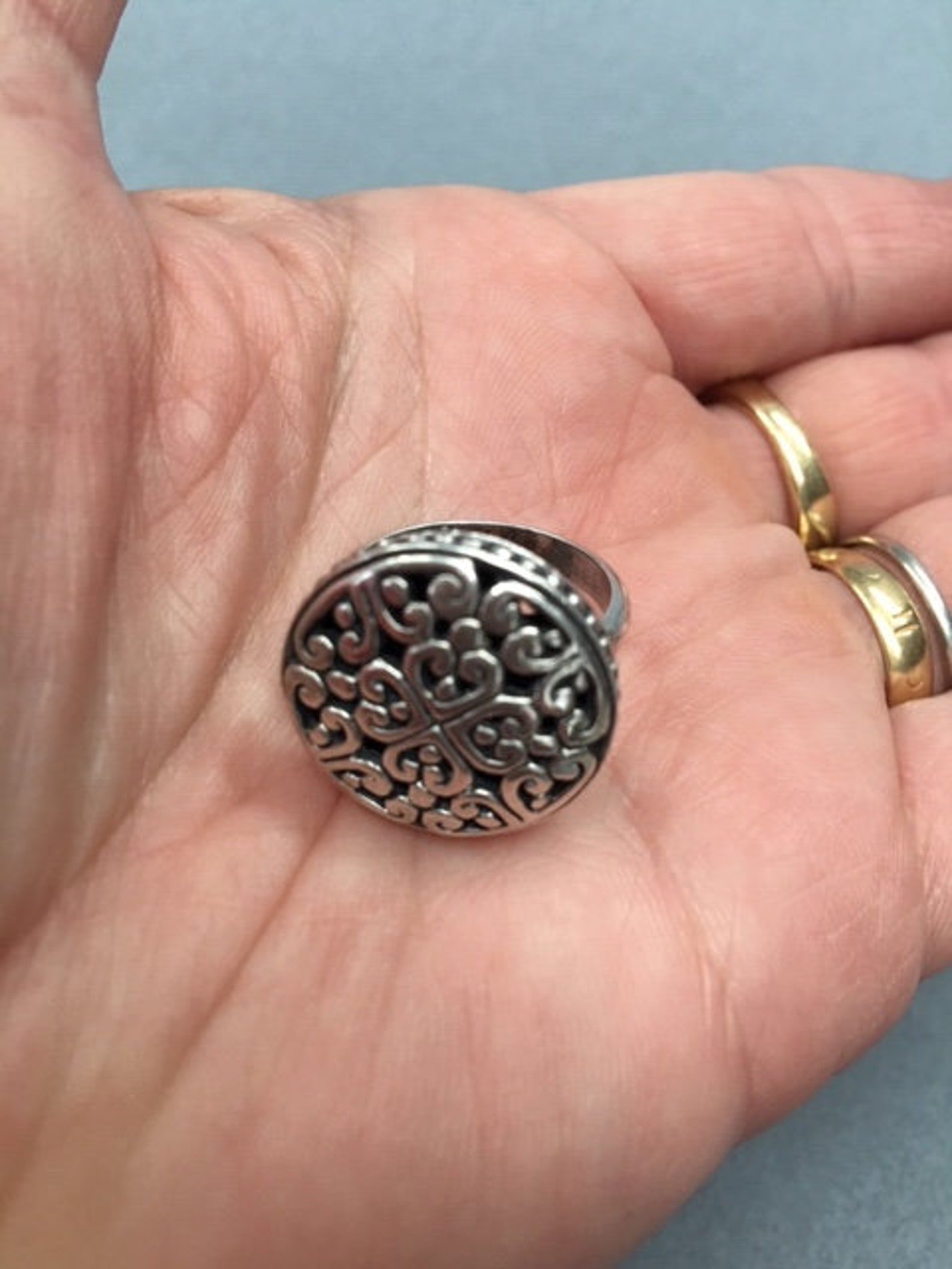 Sterling Heart Ring Large Statement 925 Filigree Open Work - Etsy