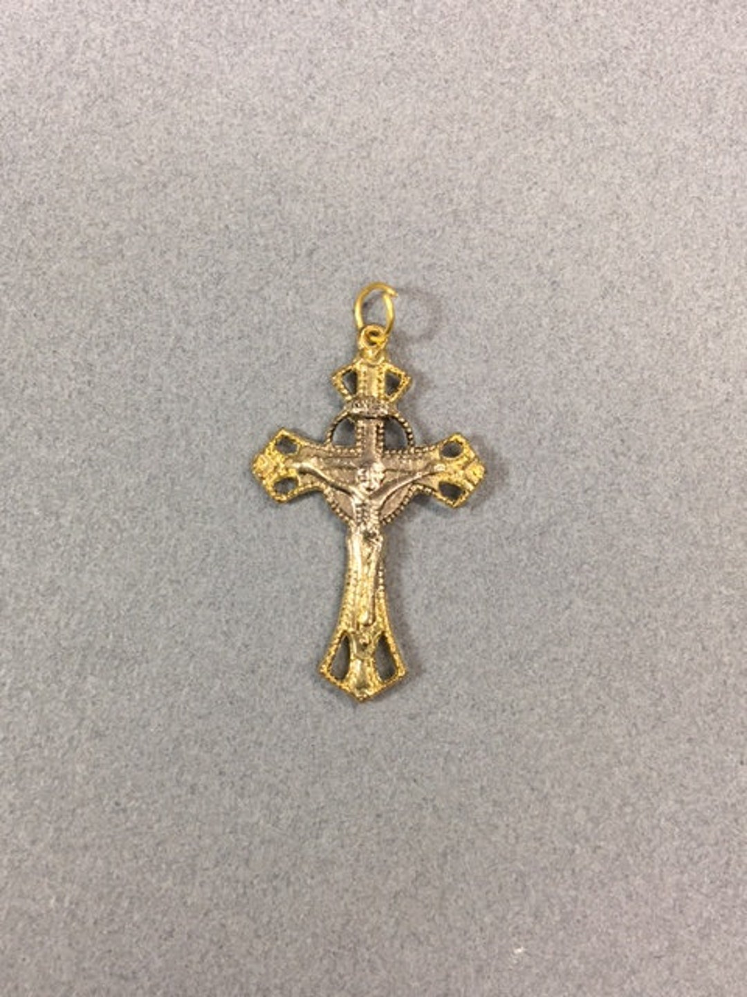 Gold and Silver Crucifix Two Sided Cross Christ Rosary Parts Catholic ...