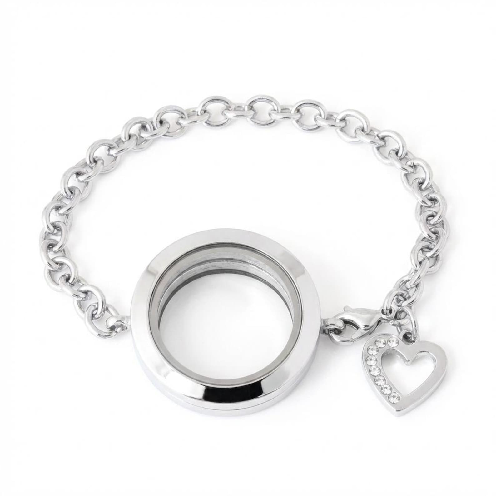 Silver Floating Locket Bracelet With Dangling Heart - Etsy