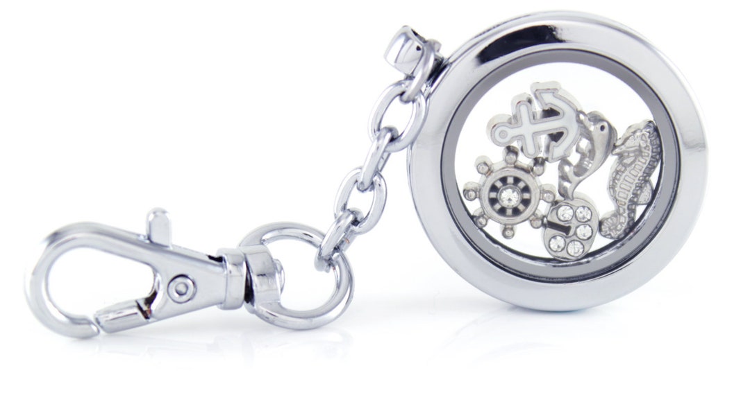 Silver Floating Locket Key Chain With Lobster Claw and Choice of 4 Mini ...