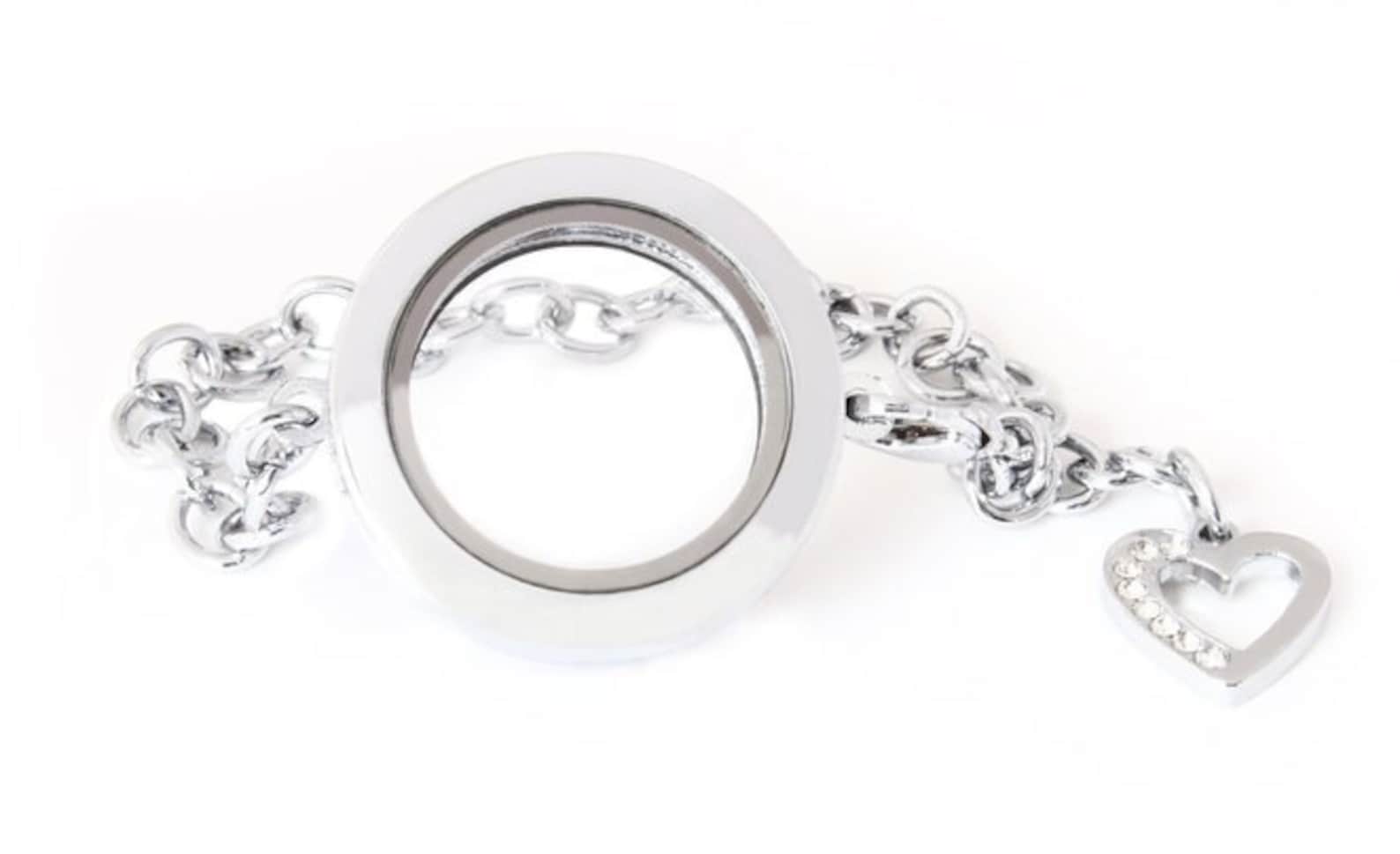 Silver Floating Locket Bracelet With Dangling Heart - Etsy