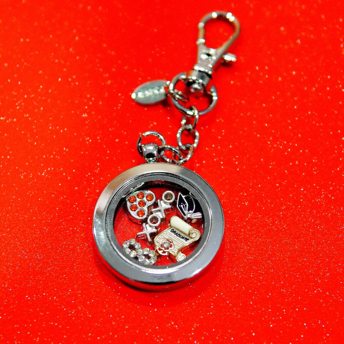 Silver Floating Locket Key Chain With Lobster Claw and Choice - Etsy