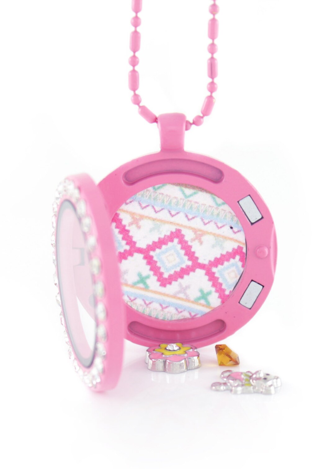 Pink Circle Rhinestone Floating Locket W/ Choice of 6 Charms - Etsy