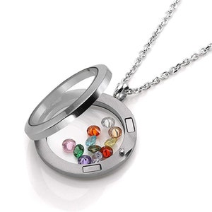 Stainless Steel Floating Locket Necklace Magnetic Crystal Face Large