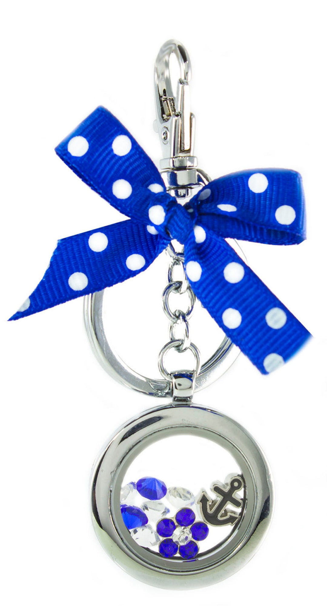 Silver Floating Locket Circle Key Chain With Ribbon and Choice of 4 ...