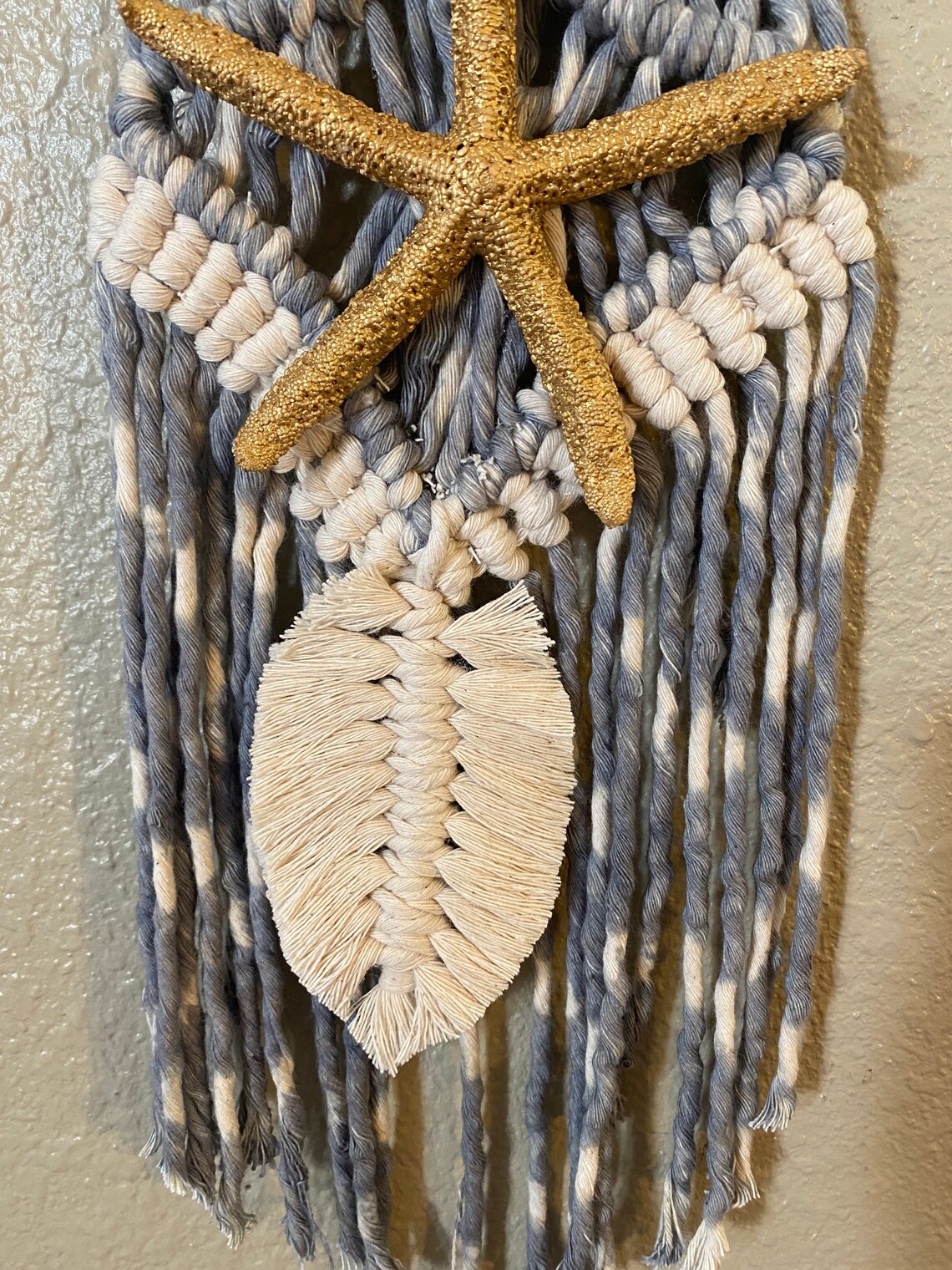 Boho Beach Macrame Blue Macrame Wall Hanging Starfish Wall | Etsy