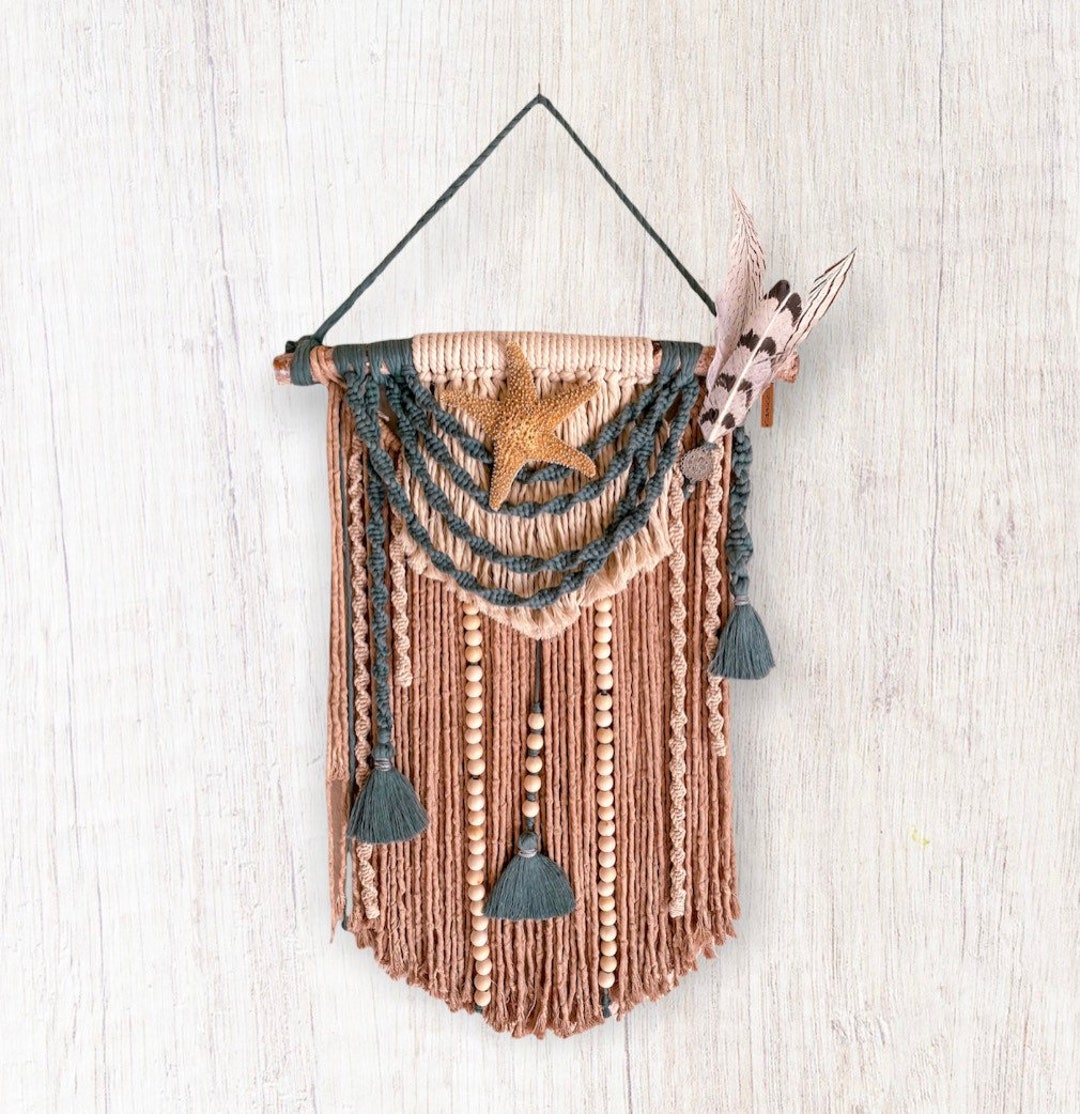 Boho Beach Macrame Blue Macrame Wall Hanging Starfish Wall - Etsy