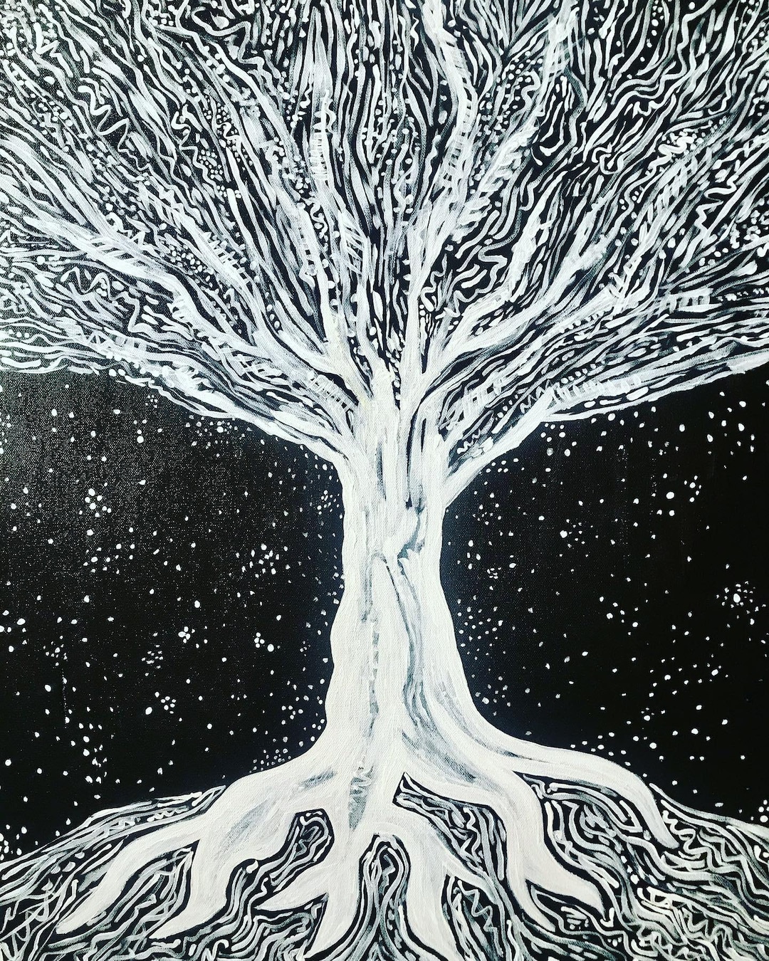 Black and White Tree Art Print, Tree Art, Acrylic Painting Print - Etsy